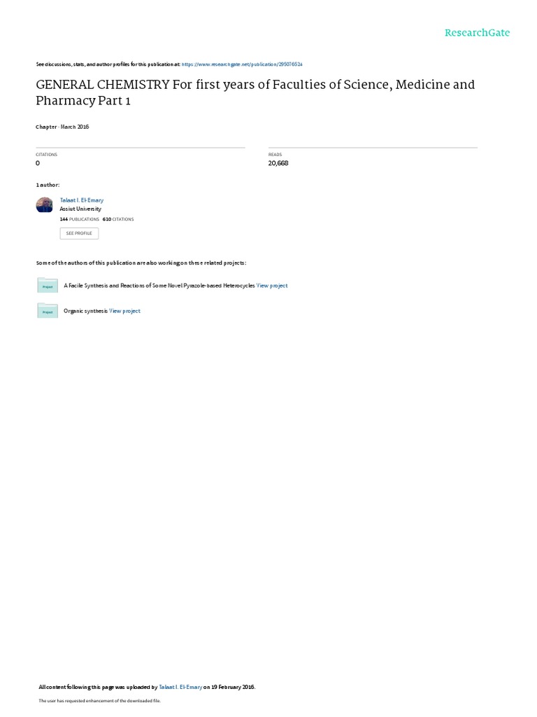 General Chemistry For First Years Of Faculties Of Science Medicine And