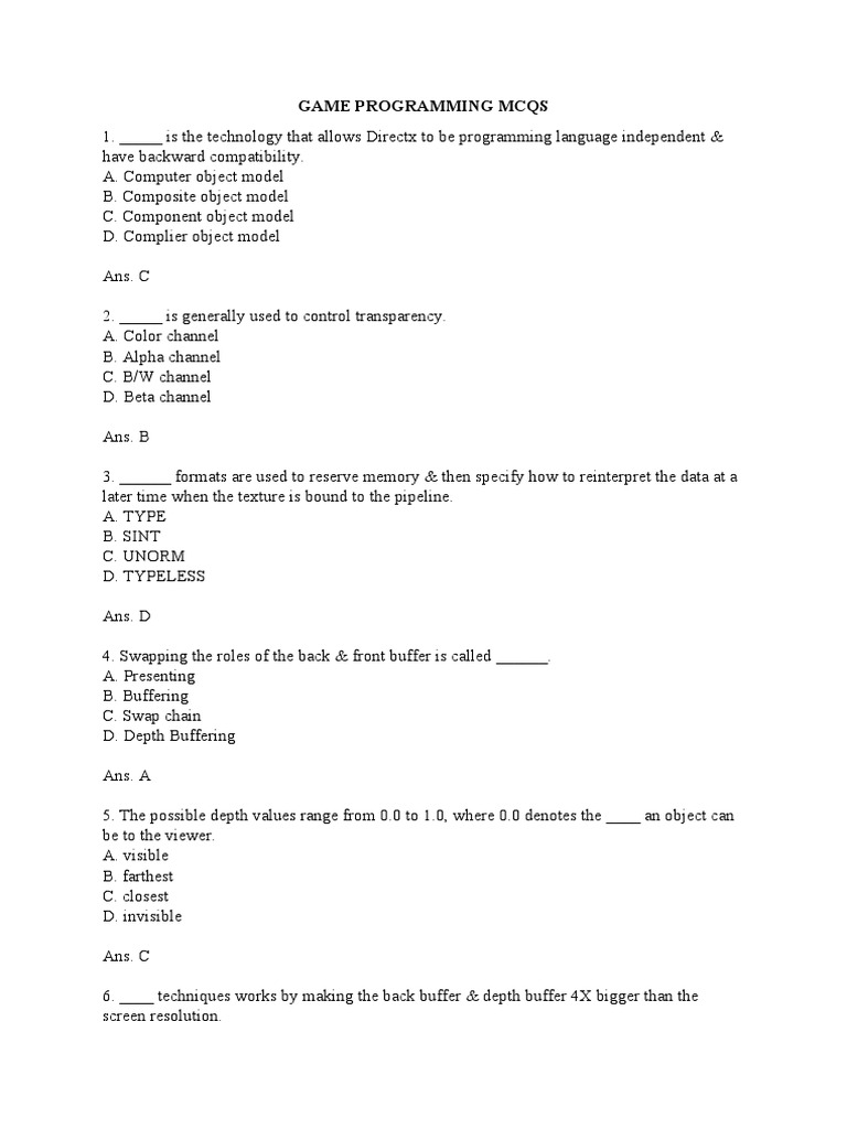 Game Programming Mcqs | PDF | Shader | Signal Processing