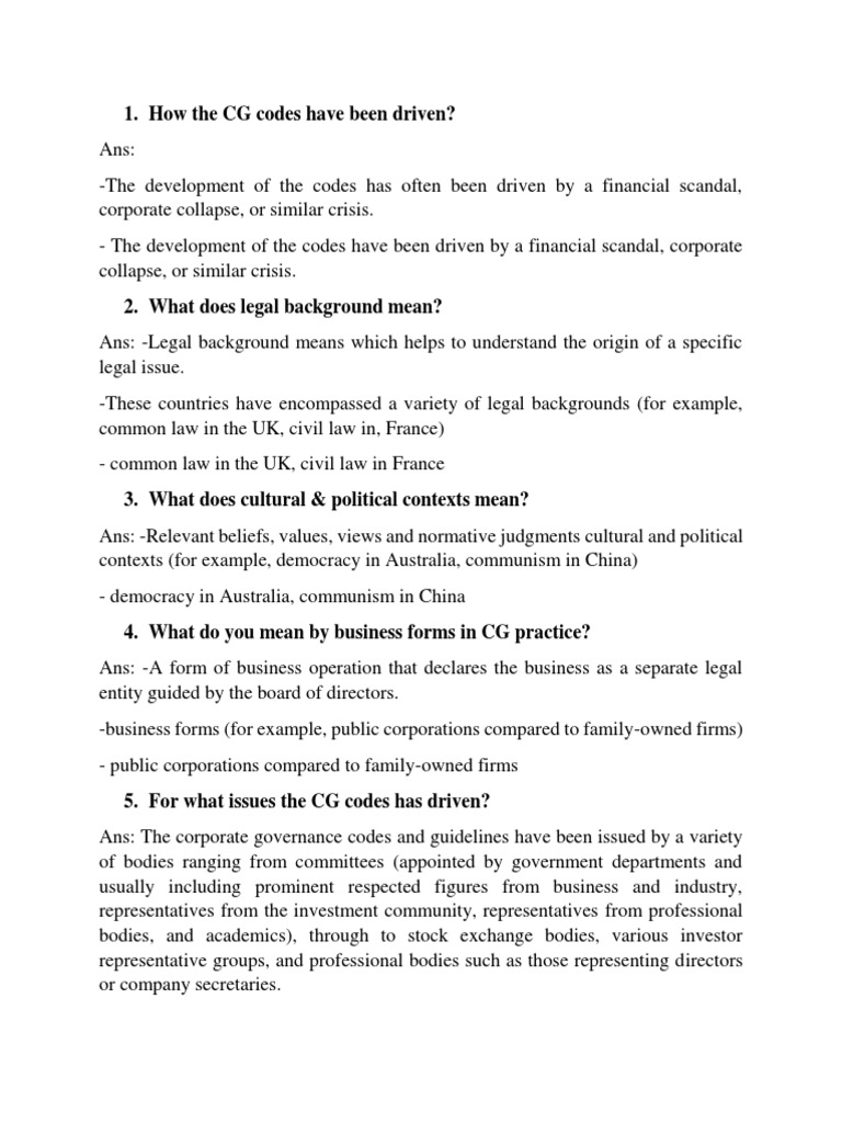 How The CG Codes Have Been Driven? | PDF | Corporate Governance ...