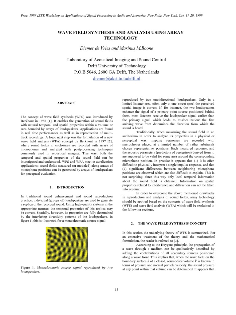 Wave Field Synthesis and Analysis Using Array Technology | PDF ...