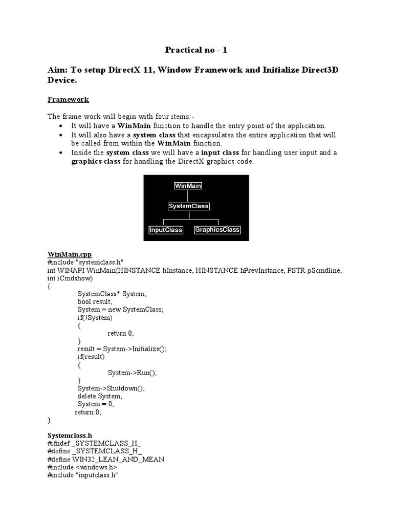 Practical No - 1 Aim: To Setup Directx 11, Window Framework and Initialize Direct3D Device | PDF ...