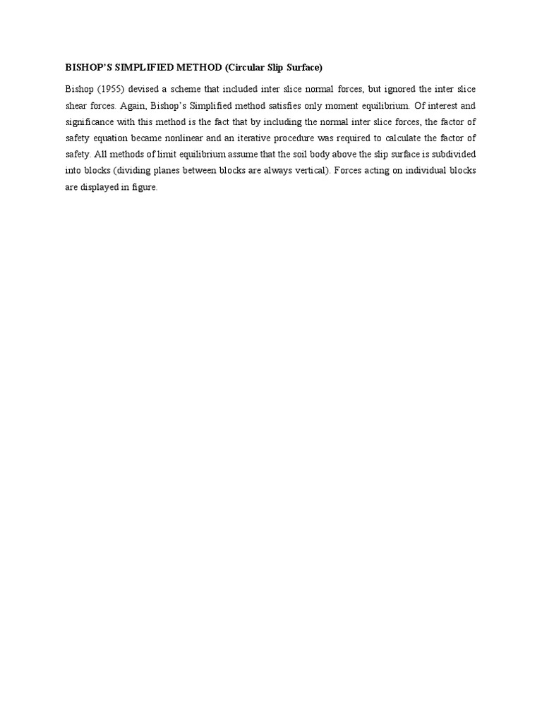 BISHOP'S SIMPLIFIED METHOD (Circular Slip Surface) | PDF | Teaching ...