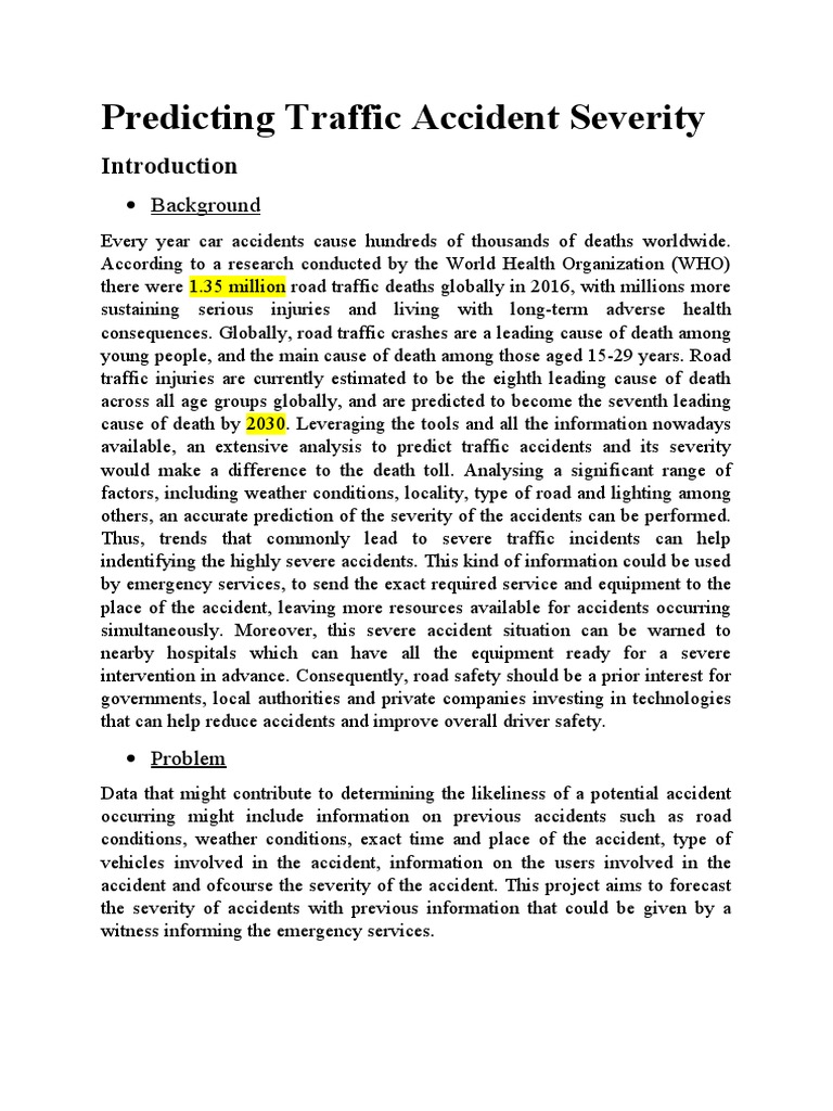 Final Report Predicting Traffic Accident Severity Pdf
