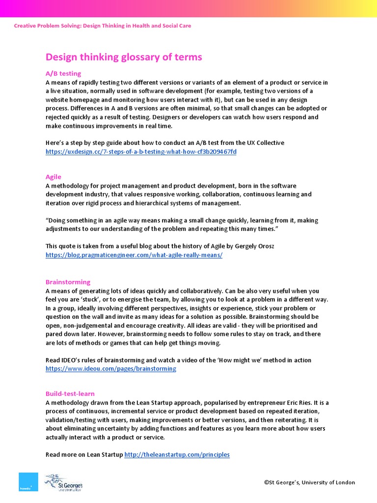 DT Key Terms Glossary | PDF | Design Thinking | Design