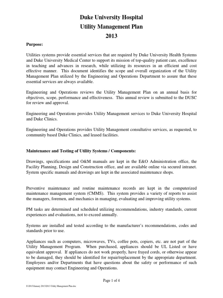 Utility Management Plan PDF | PDF | Hospital | Emergency