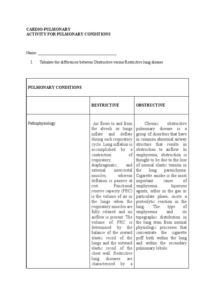 Name: - I. Tabulate The Differences Between Obstructive Versus ...