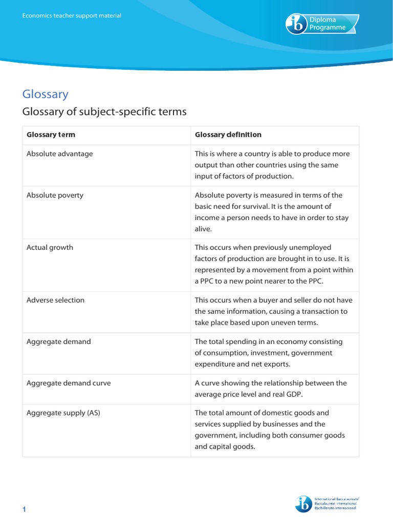 IB Economics Glossary of Terms | PDF | Inflation | Economics