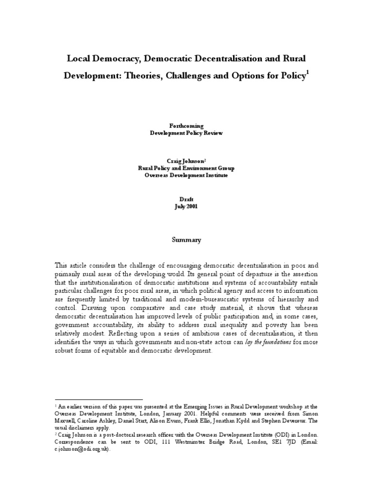 Local Democracy, Democratic Decentralisation and Rural Development ...