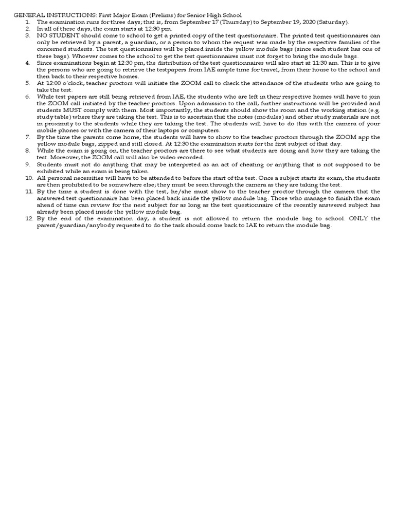 GENERAL INSTRUCTIONS SHS Exam | PDF | Educational Assessment And ...