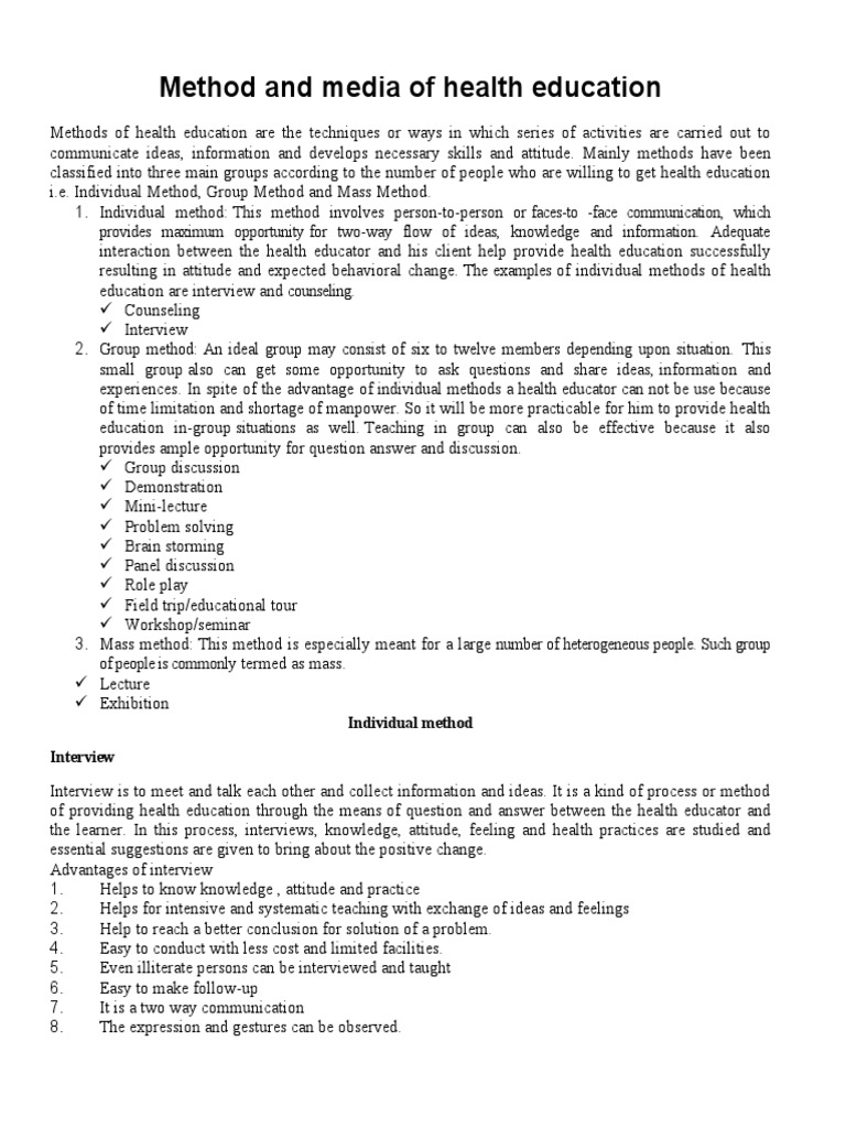 Method and Media Health Education | PDF | Expert | Mass Media