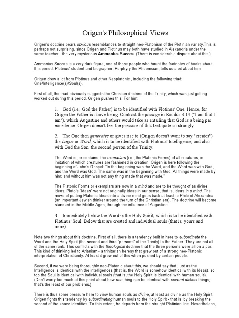 3 Origens Philosophical Views | PDF | Neoplatonism | Trinity