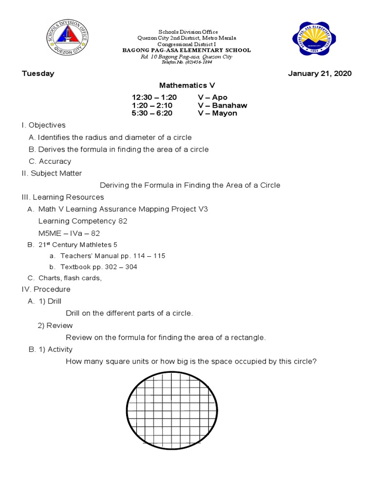 Circle Area Formula Lesson Plan | PDF | Area | Elementary Geometry
