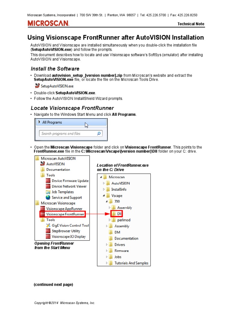 Using Visionscape Frontrunner After Autovision Installation: Install ...