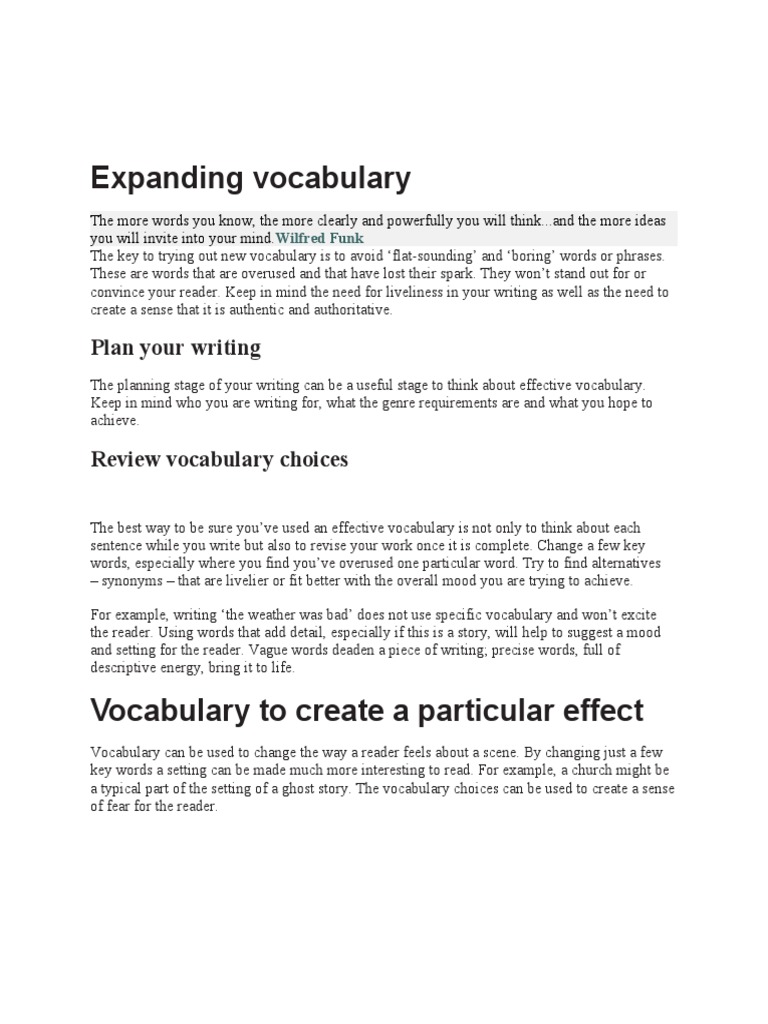Expanding Vocabulary | PDF | Vocabulary | Word