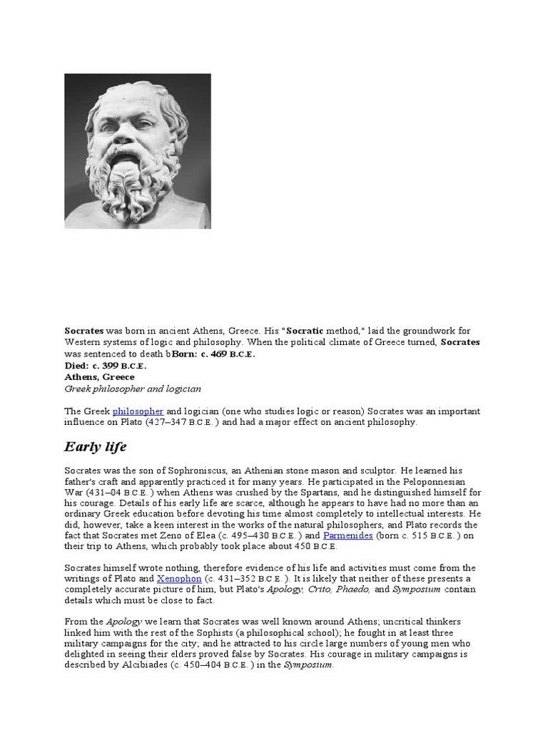 Early Life: Socrates Was Born in Ancient Athens, Greece. His "Socratic ...
