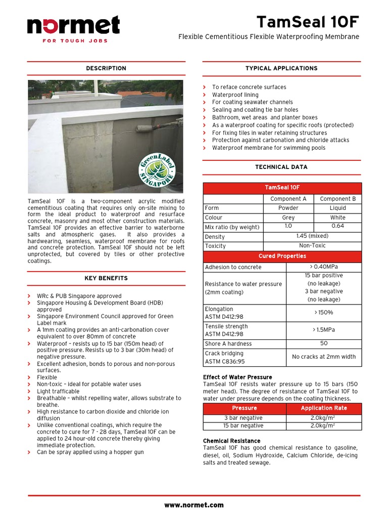 Tamseal 10F: Flexible Cementitious Flexible Waterproofing Membrane ...