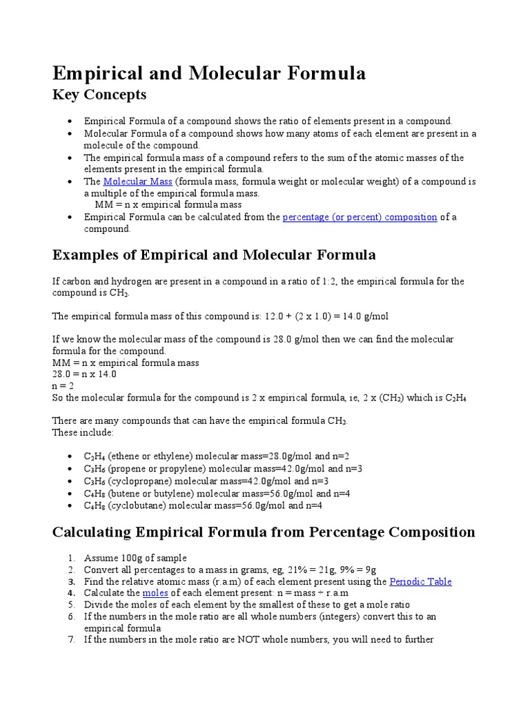 Empirical and Molecular Formula | PDF | Molecular Mass | Mole (Unit)