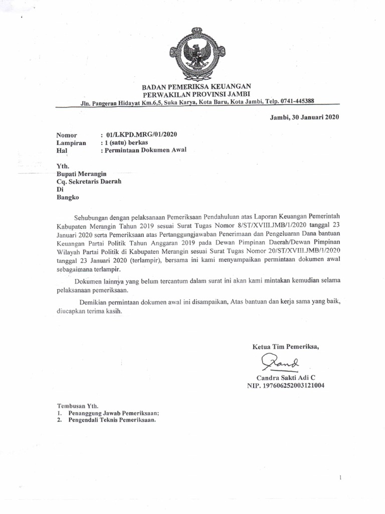 Surat BPK Permintaan Dokumen Awal | PDF