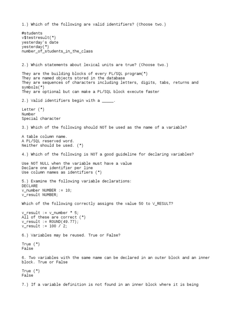 PLSQL Section 2 Quiz | PDF | Pl/Sql | Software Engineering