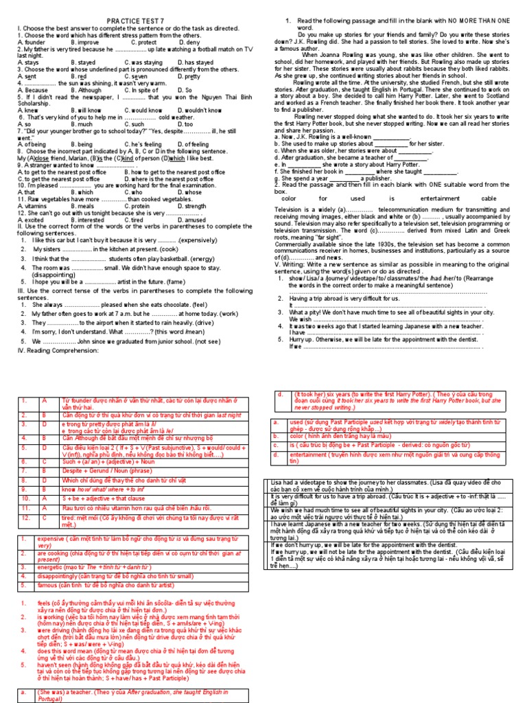 Test 7 | PDF | J. K. Rowling | Language Mechanics