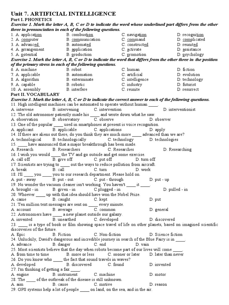 Unit 7. Artificial Intelligence: Part I. Phonetics | PDF | Artificial ...