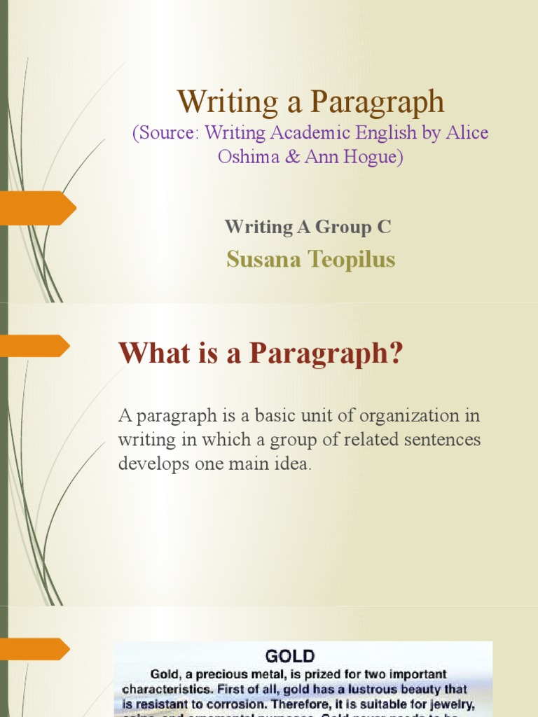 Writing A Paragraph: (Source: Writing Academic English by Alice Oshima ...