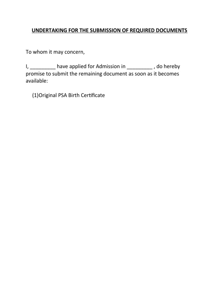 Undertaking For The Submission of Required Documents | PDF Undertaking For The Submission of Required Documents | PDF