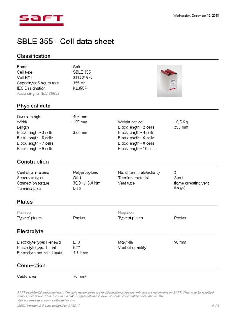 SBLE 355 - Cell Data Sheet | Download Free PDF | Electrical Equipment ...