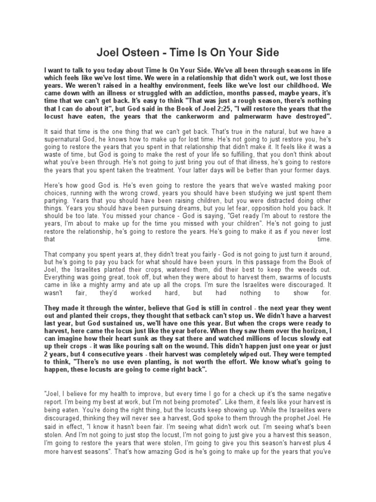 Joel Osteen - Time Is On Your Side | PDF | Joshua