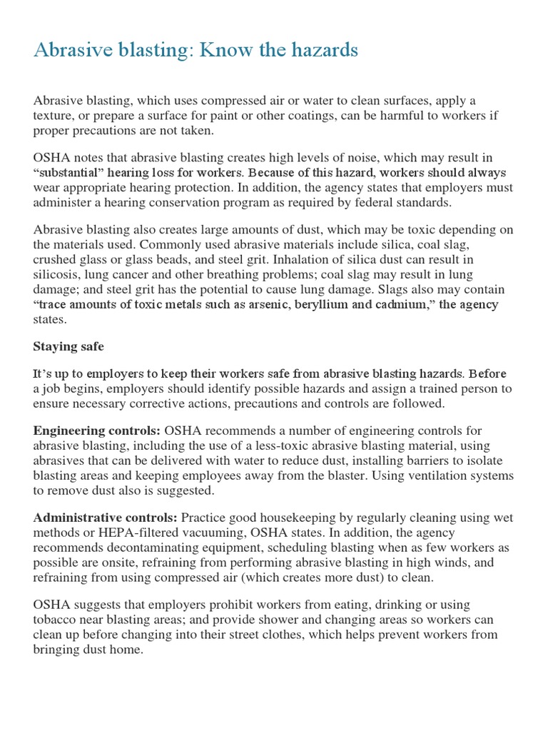 Abrasive Blasting Know The Hazards | PDF