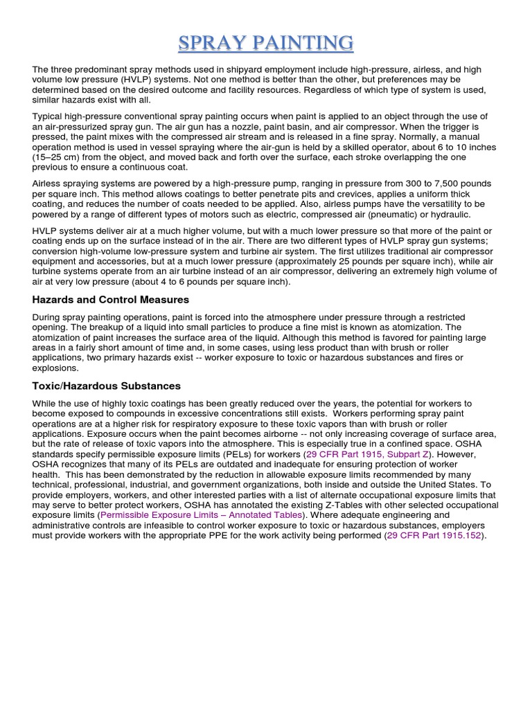 Spray Painting: Hazards and Control Measures | PDF | Occupational ...