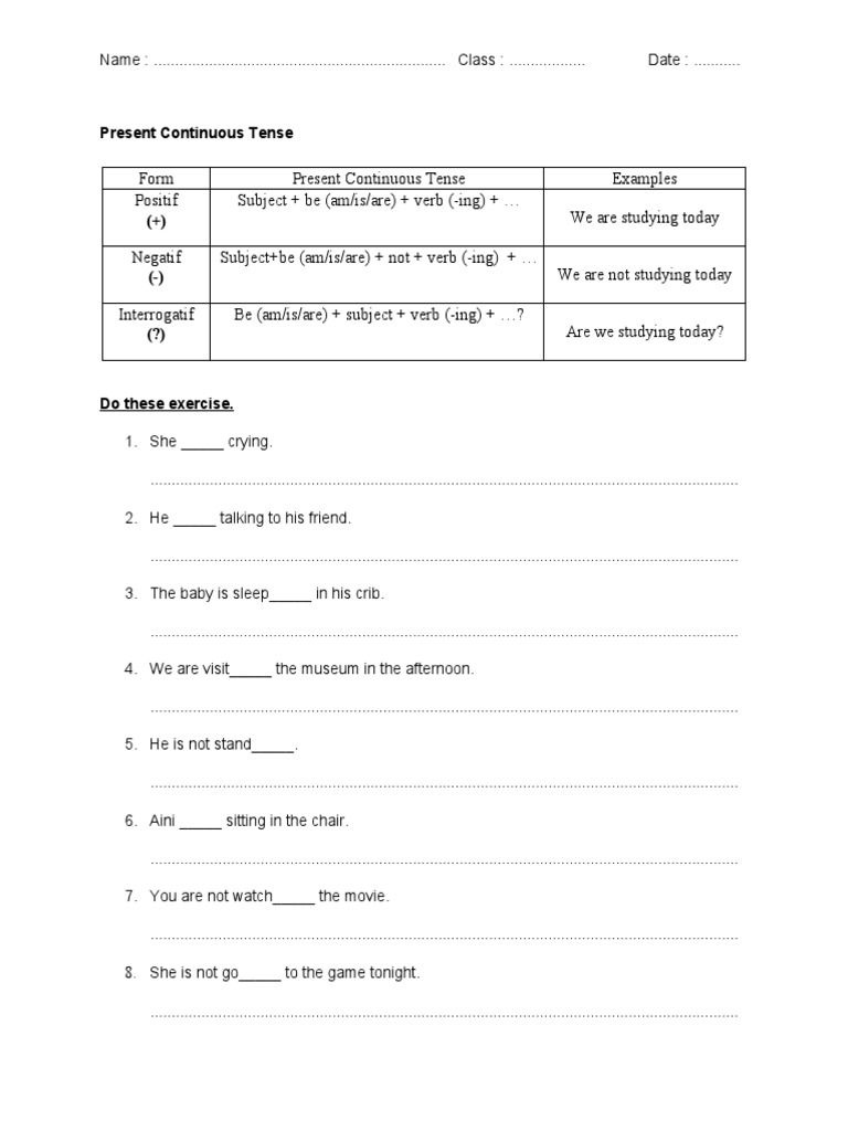 Present Continuous Tense Exercise | PDF | Grammar | Language Mechanics
