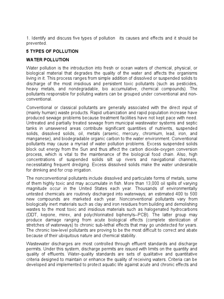 5 Types of Pollution Water Pollution | PDF | Water Pollution | Decibel