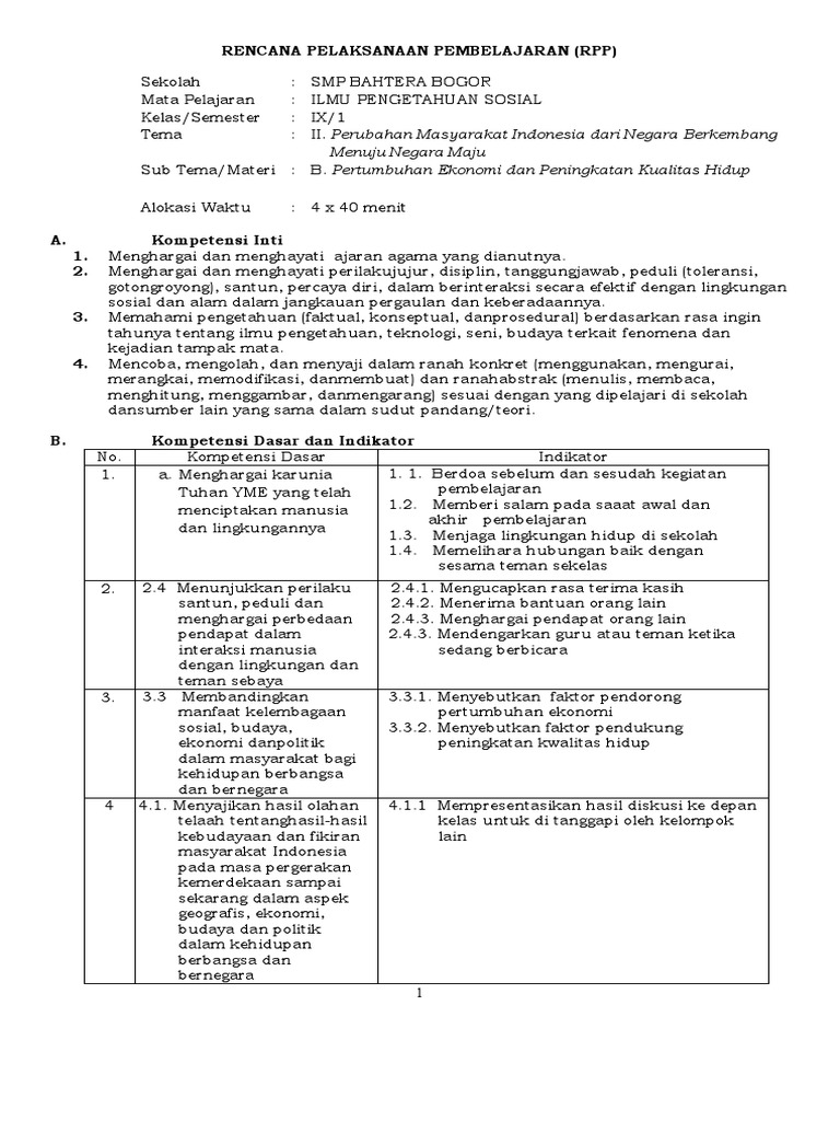 RPP KLS Ix Tema Ii Sub Tema B | PDF