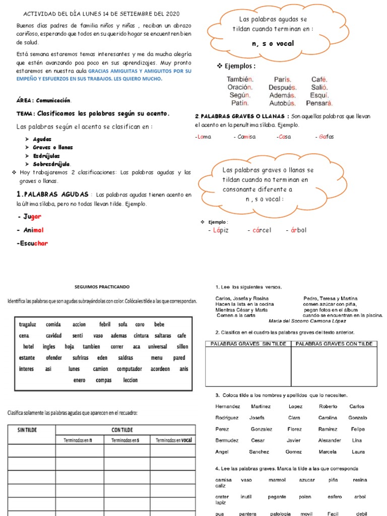 Palabras Agudas y Graves | PDF | Artes del Lenguaje y Comunicación