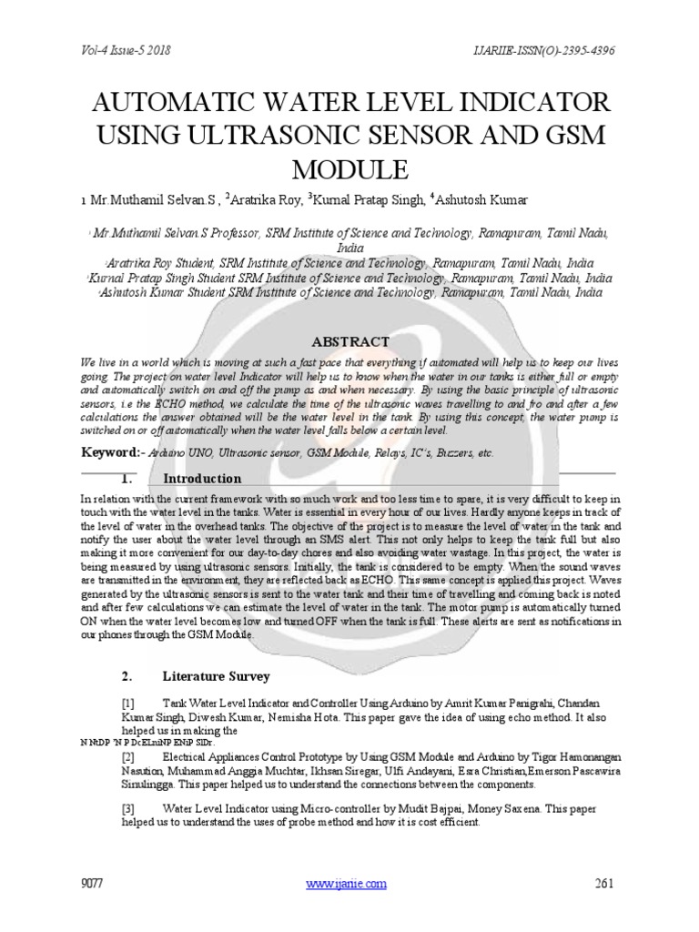 Automatic Water Level Indicator Using Ultrasonic Sensor and GSM | PDF ...