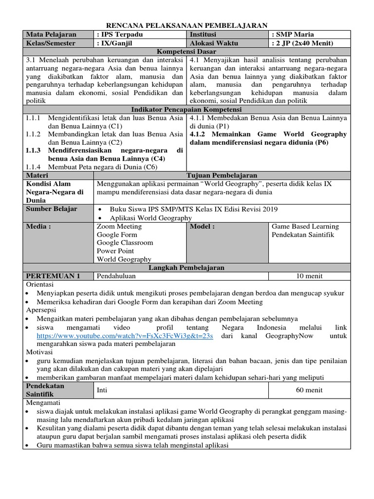 RPP Inovatif Game Based Learning | PDF