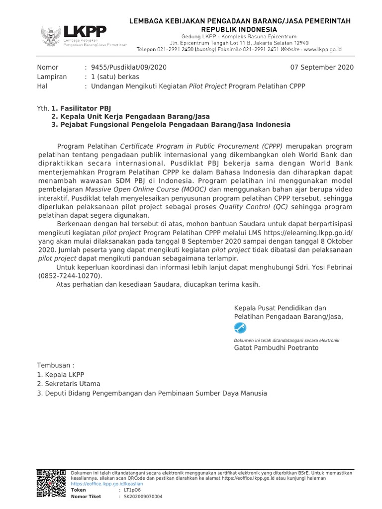 Undangan Pilot Project CPPP | PDF | Bisnis