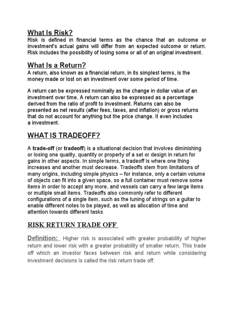 What Is Risk?: Risk Return Trade Off | PDF | Beta (Finance) | Trade Off