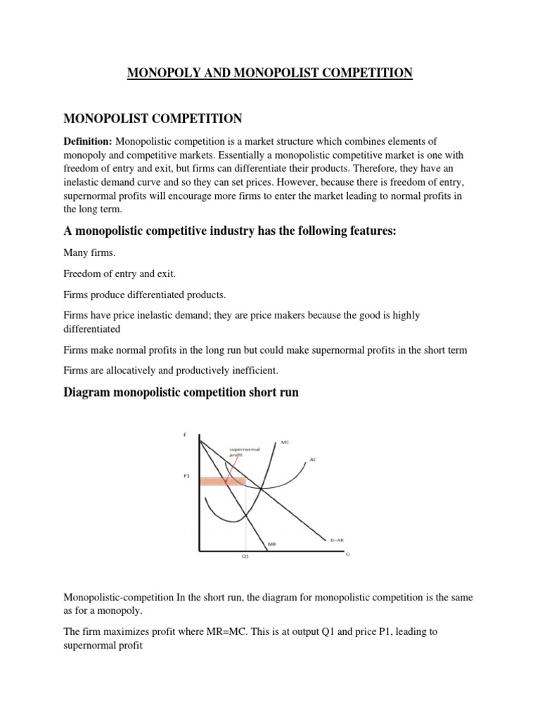 Monopoly and Monopolist Competition: Definition | PDF | Monopoly ...
