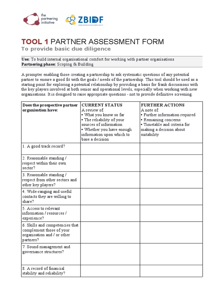 Partner Assessment Form: Tool 1 | PDF