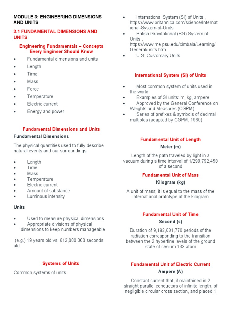 Module 3: Engineering Dimensions and Units: Fundamental Dimensions ...
