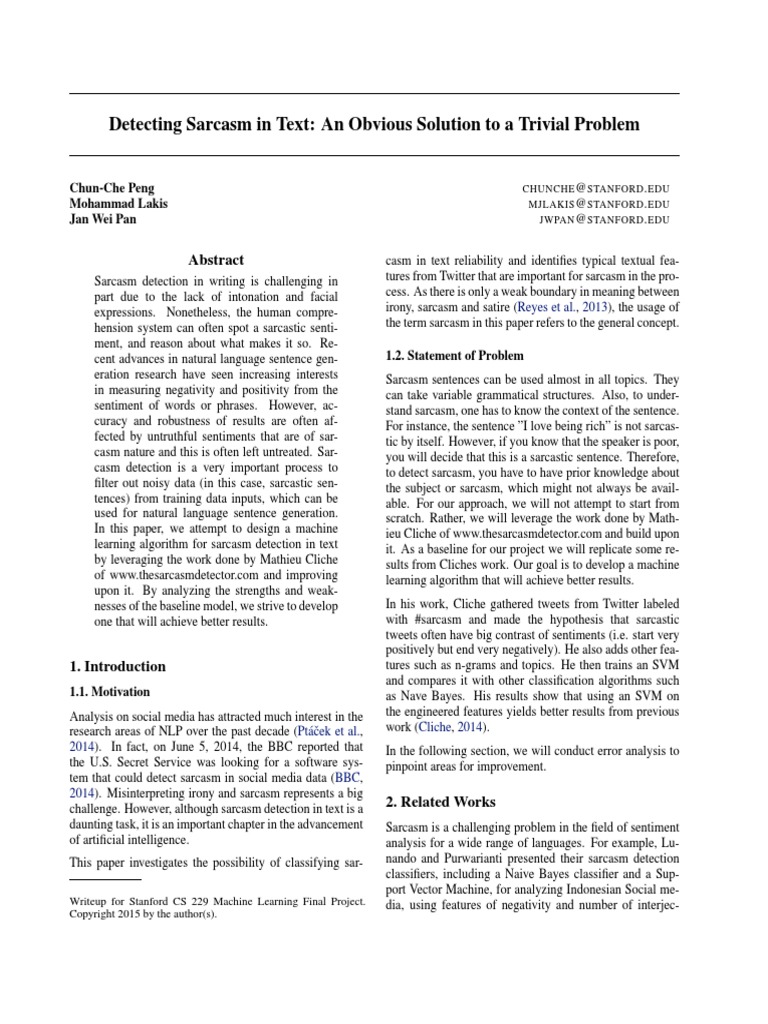Detecting Sarcasm in Text - An Obvious Solution To A Trivial Problem ...
