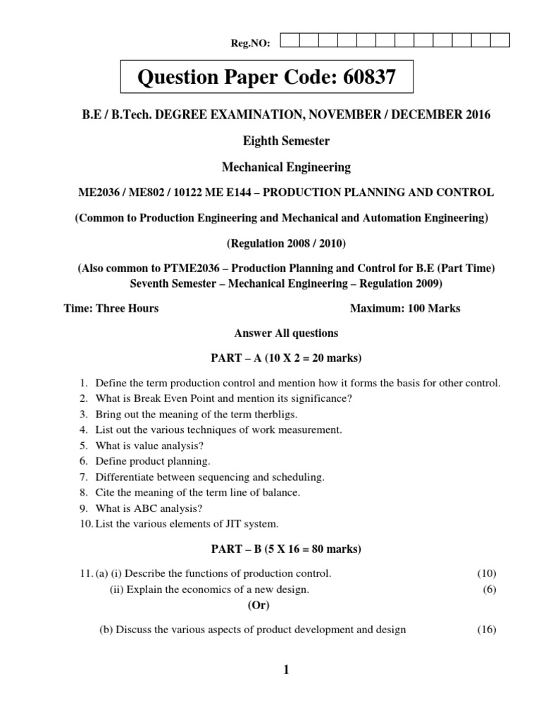 Nov Dec 2016 PPC Question Paper | PDF | Scheduling (Production ...