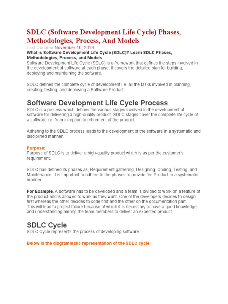 SDLC (Software Development Life Cycle) Phases, Methodologies, Process, and Models | PDF ...