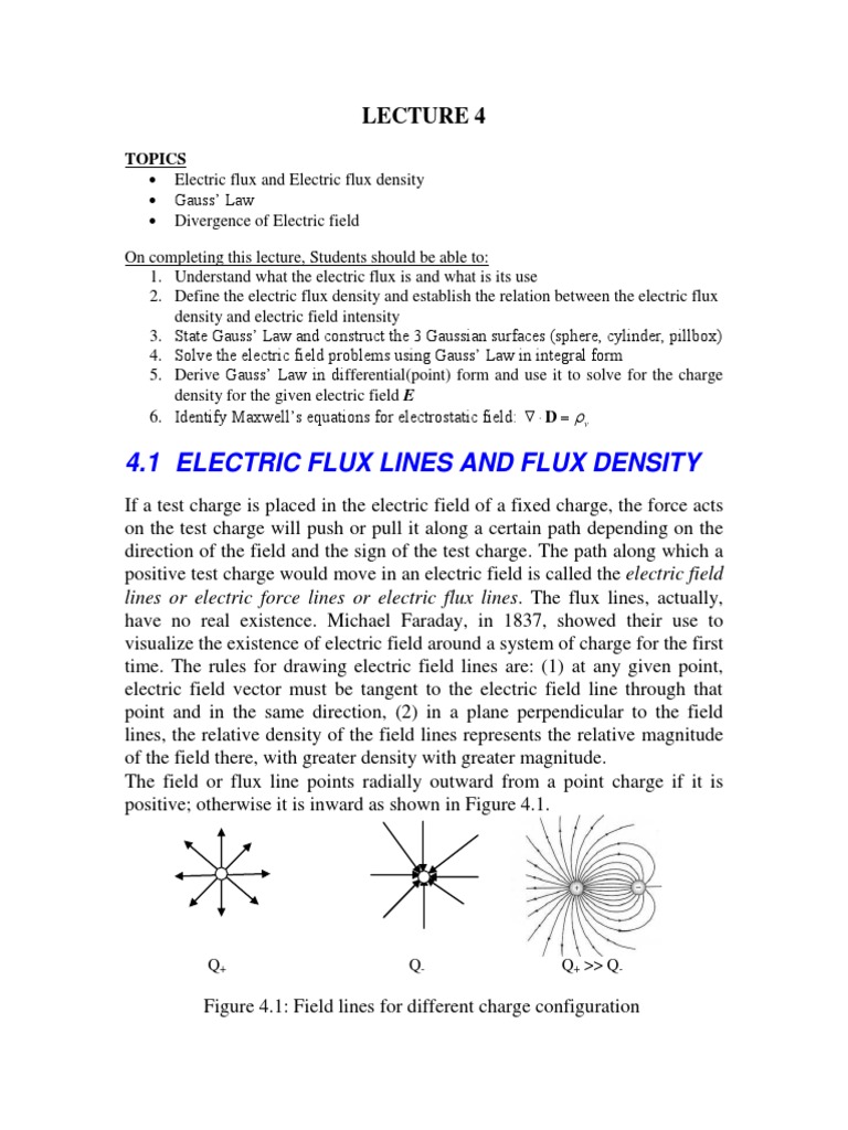 4.1 Electric Flux Lines and Flux Density: Topics | PDF | Flux ...