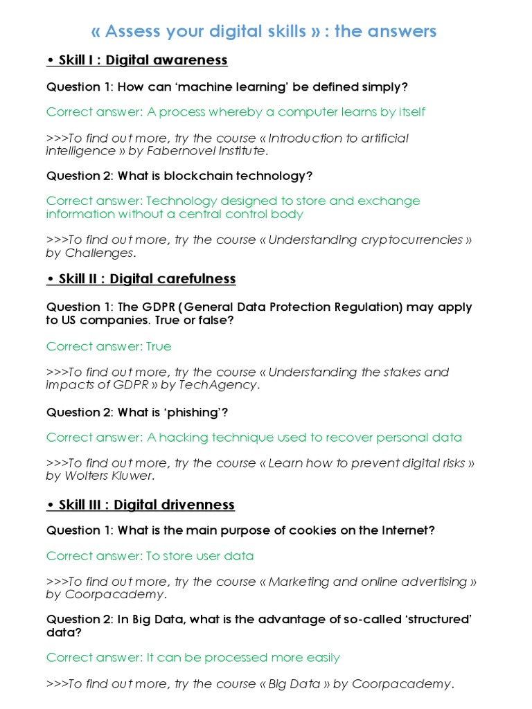 Assess Your Digital Skills : The Answers: - Skill I: Digital Awareness ...