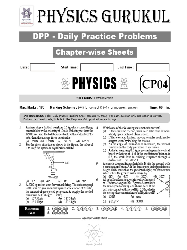 Physics: DPP - Daily Practice Problems | PDF | Friction | Force