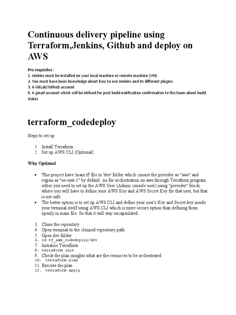 Continuous Delivery Pipeline Using Terraform, Jenkins, Github and Deploy On AWS | PDF | Zip ...