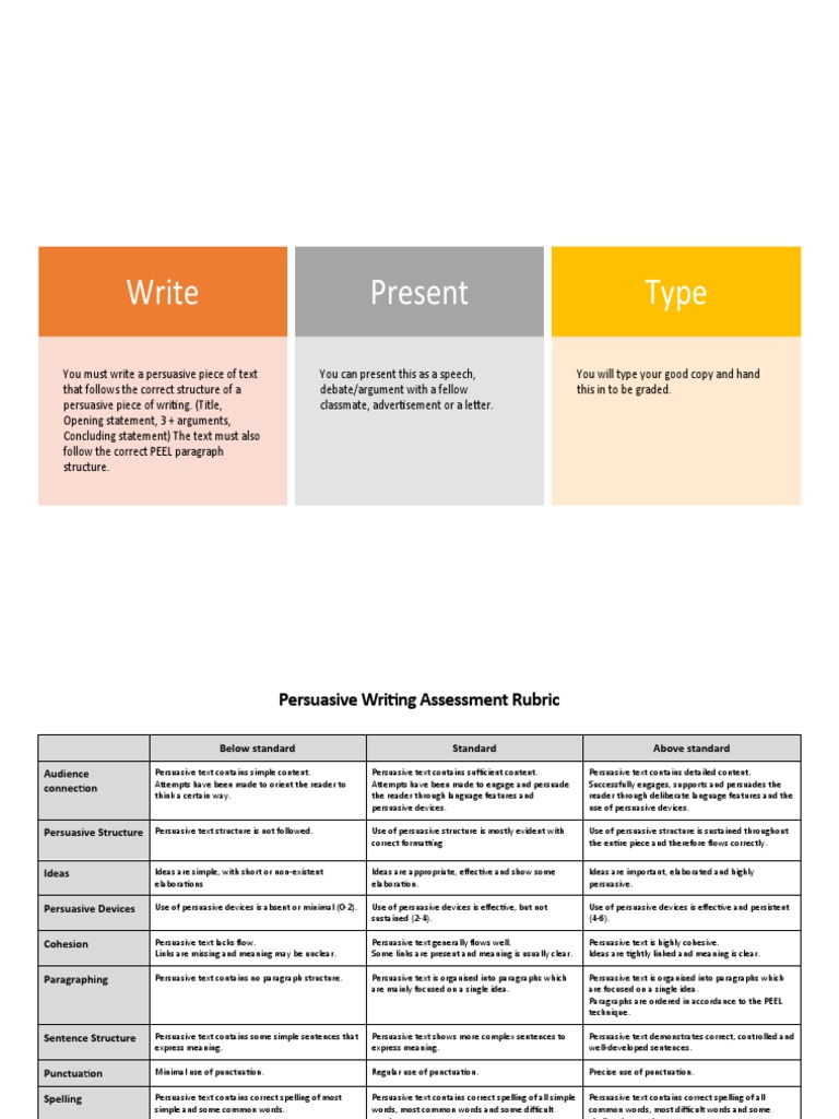 Persuasive Writing Assessment Rubric | PDF | Paragraph | Word